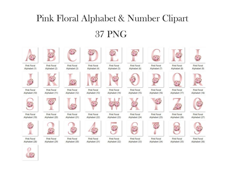 Pink Flower Alphabet PNG, Floral Alphabet Clipart, Letters, Number ...
