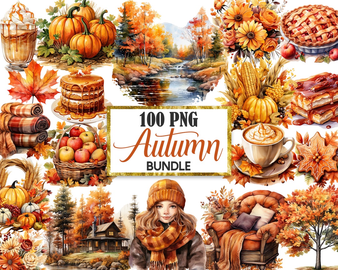 Autumn Clipart Bundle, Fall Clipart, Watercolor Autumn PNG, Wreath ...