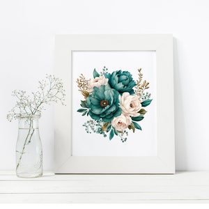 Teal Green Flower PNG, Watercolor Green Floral Clipart Bundle, Spring ...