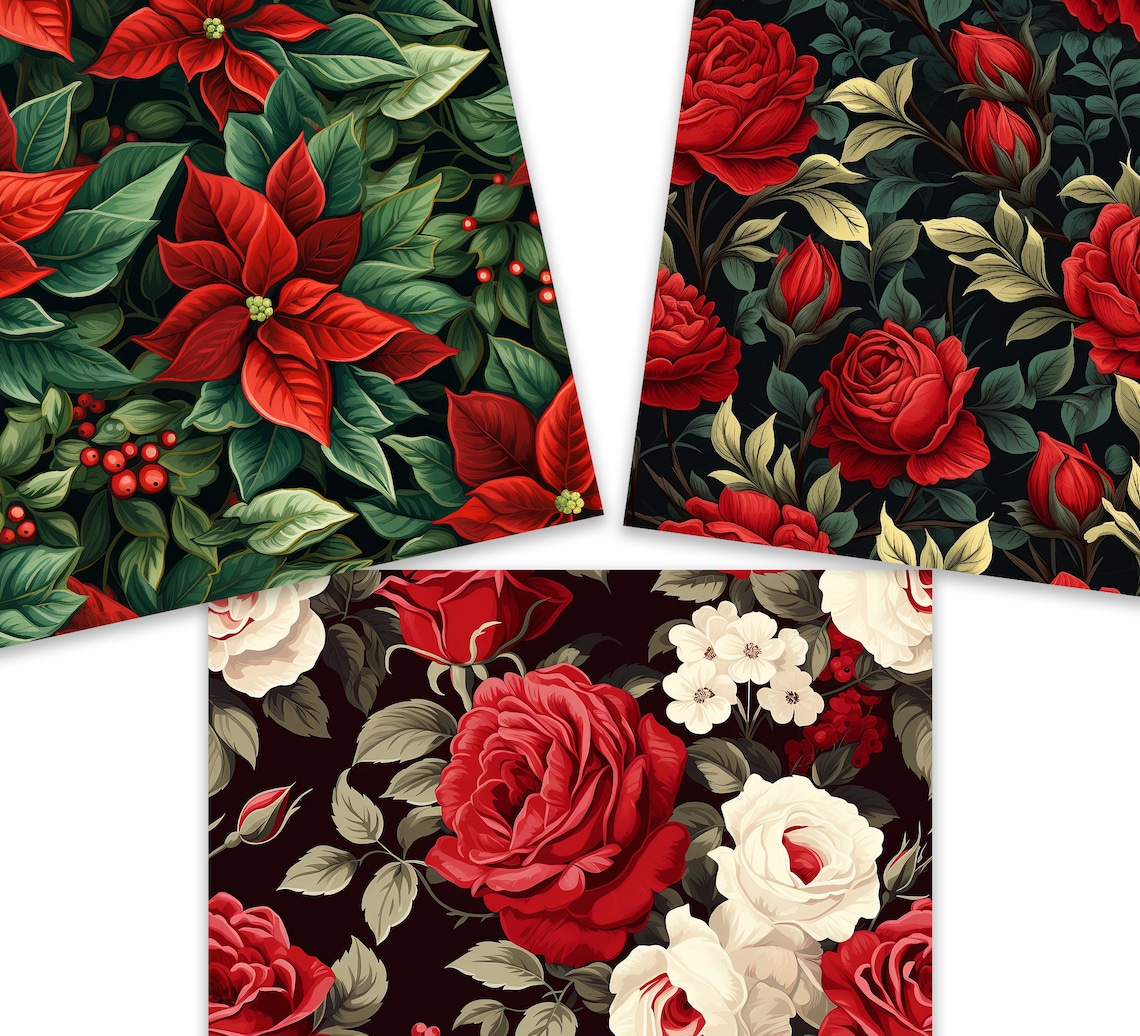 Red Flower Digital Paper, Watercolor Floral Background, Scrapbook ...
