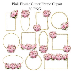 Pink Flower Frame PNG, Watercolor Pink Floral Gold Frame Clipart ...