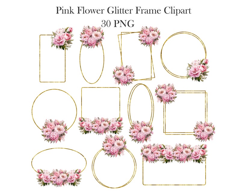 Pink Flower Frame PNG, Watercolor Pink Floral Gold Frame Clipart ...