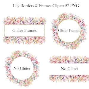 Lily Border Clipart, Watercolor Lily Frame Clipart, Flower Borders ...