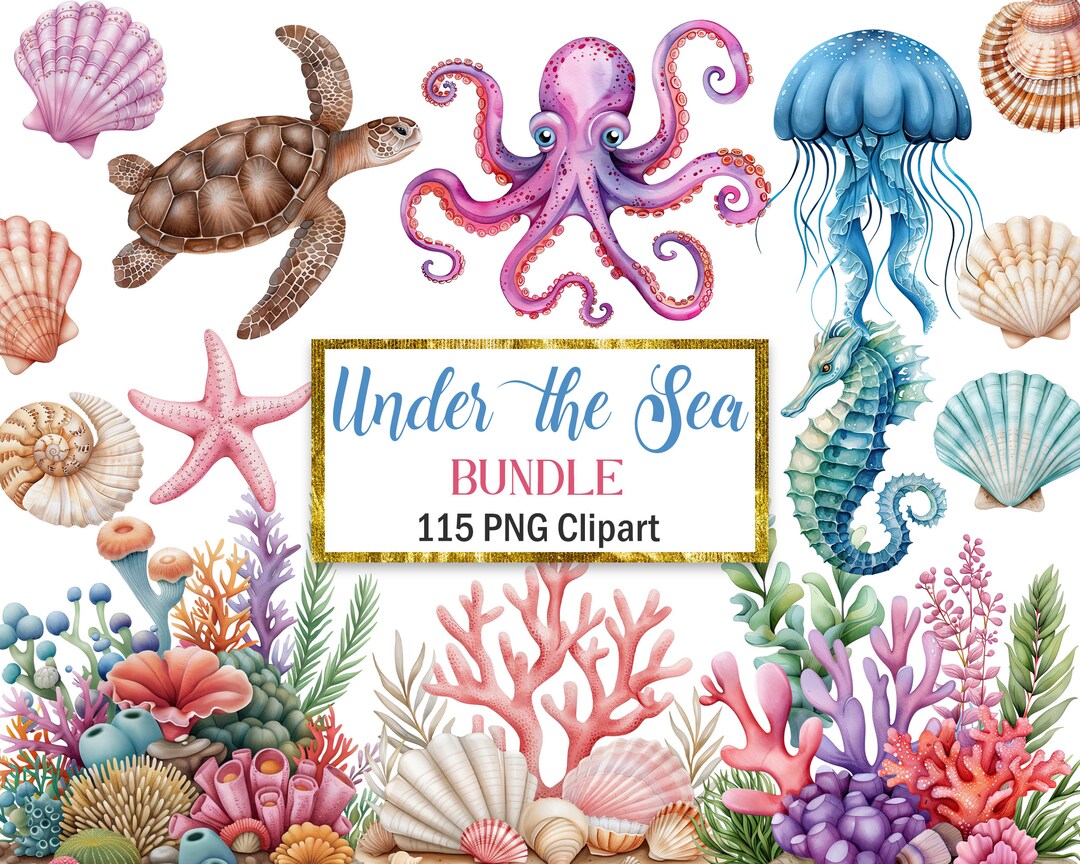 Under the Sea Clipart, Watercolor Sea Life PNG Bundle, Coral Reef ...