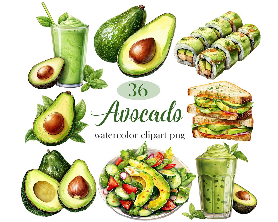 Avocado PNG, Watercolor Avocado Clipart, Avocado Sublimation, Digital ...