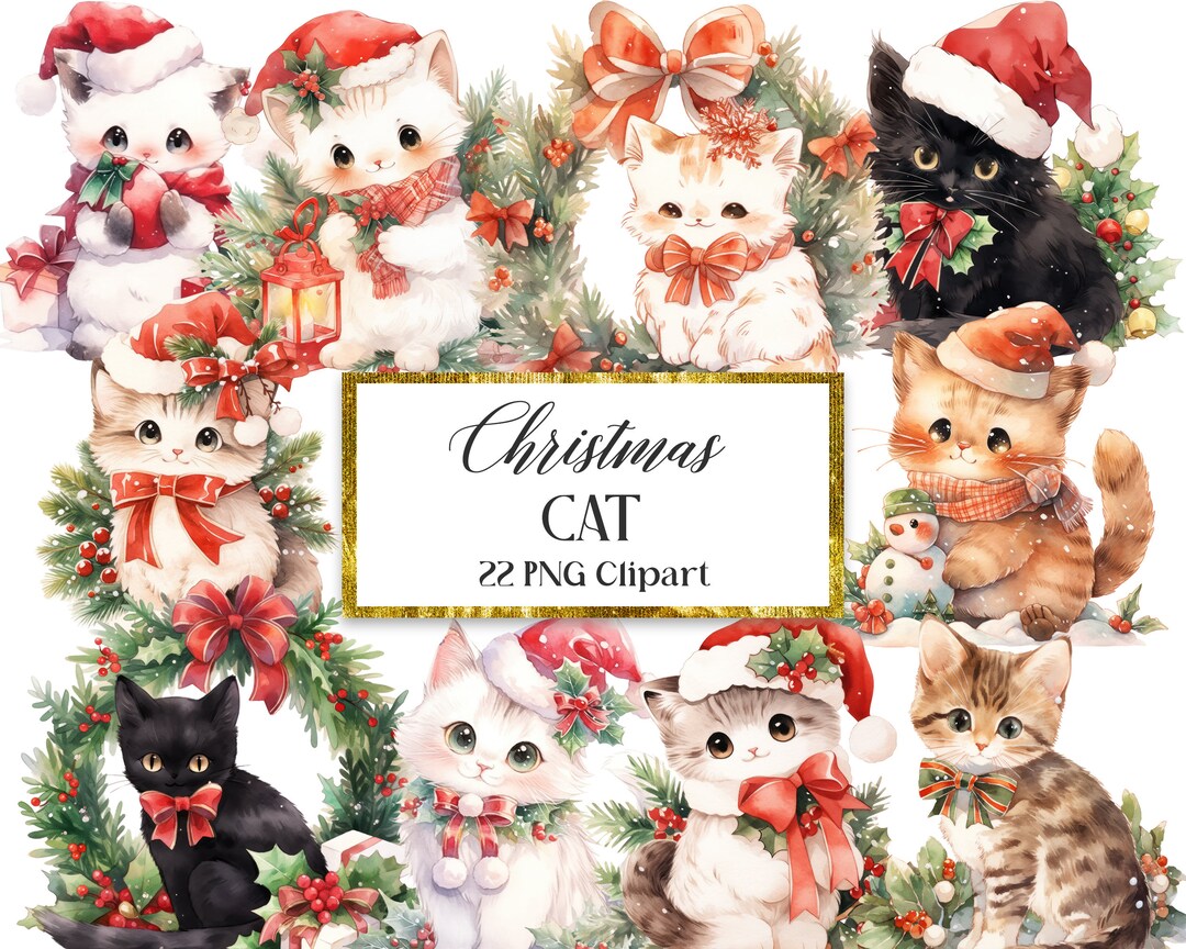 Christmas Cat PNG Clipart, Christmas Cat Sublimation, Christmas Animal ...