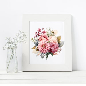Autumn Pink Flower PNG, Watercolor Fall Flower Clipart, Floral Bouquet ...