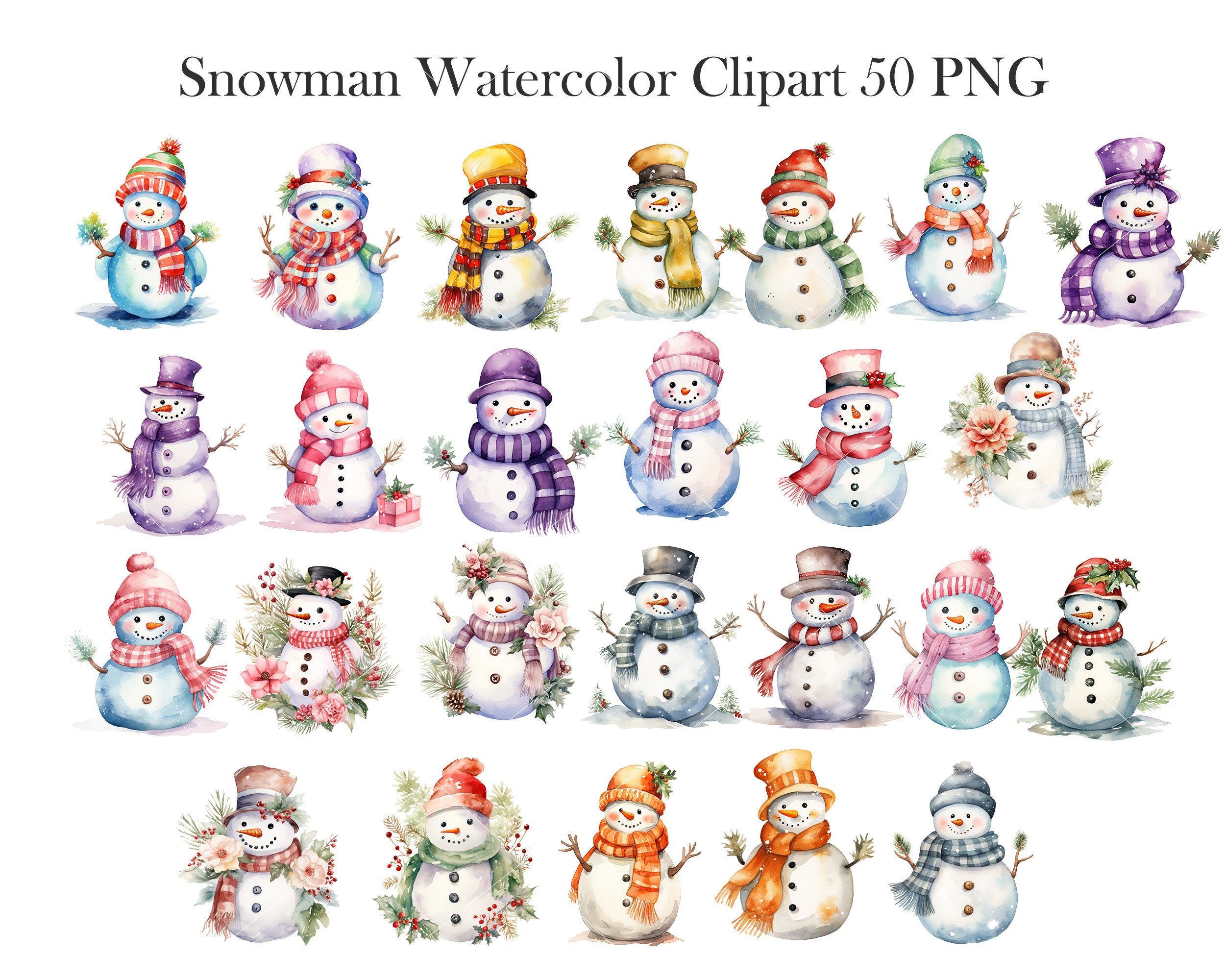 Snowman PNG Clipart Bundle, Watercolor Christmas Snowman Clipart ...