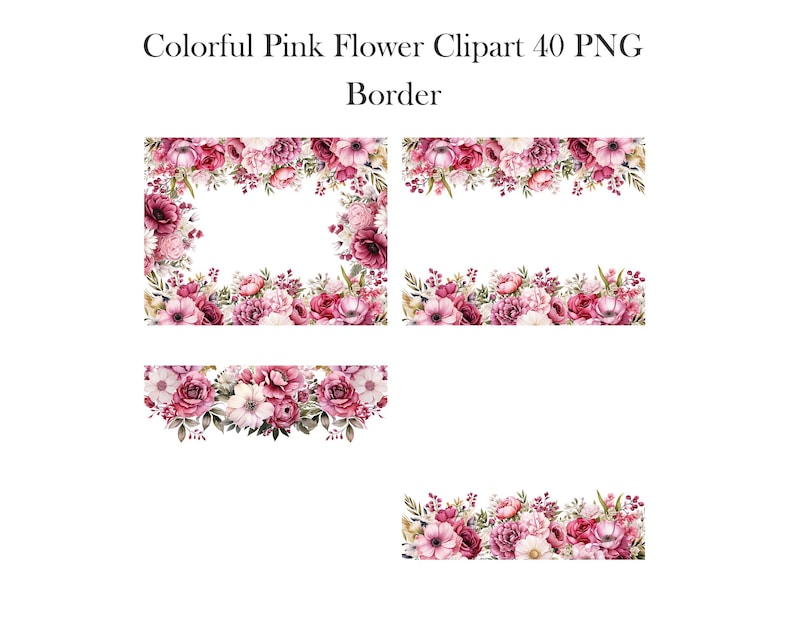 Pink Flower PNG, Watercolor Colorful Pink Floral Clipart, Flower Border ...