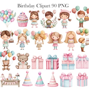 Birthday Clipart, Watercolor Birthday PNG Bundle, Birthday Party Decor ...