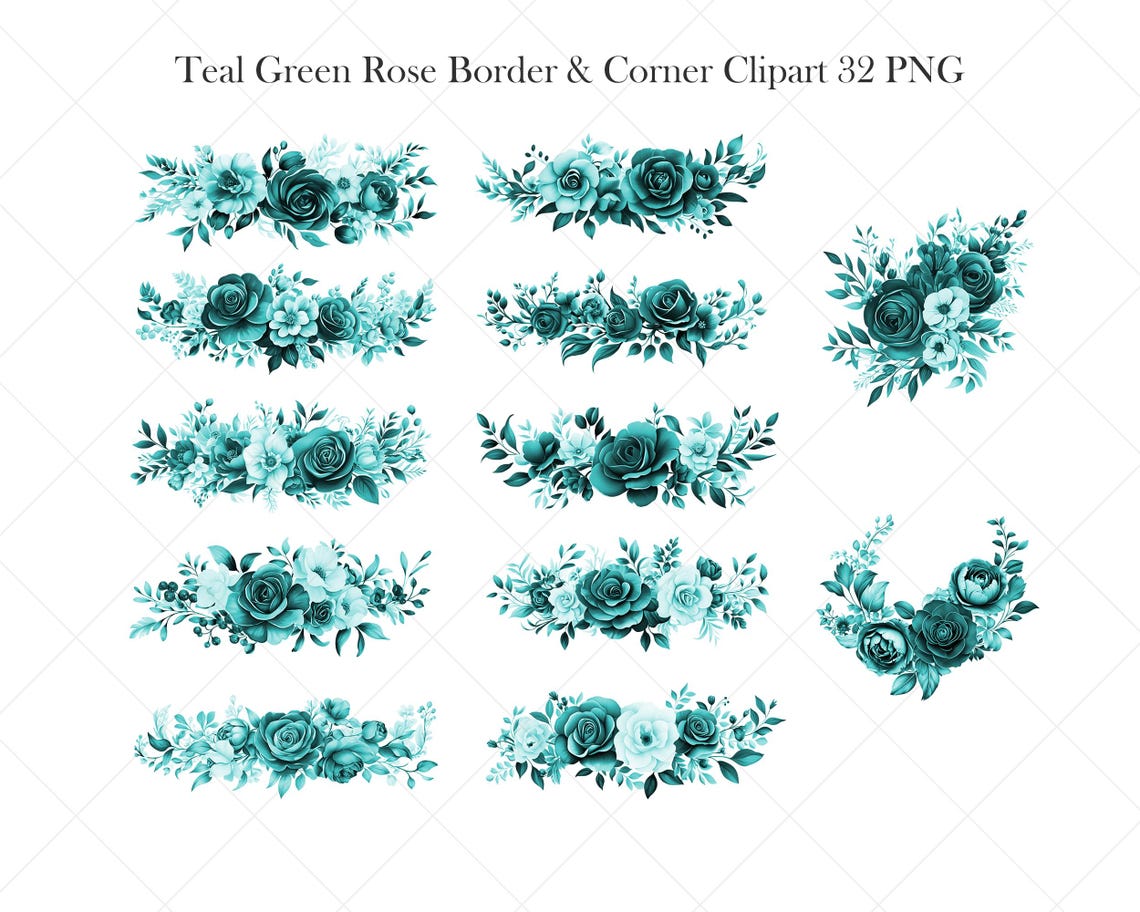 Teal Green Rose PNG, Watercolor Green Flower Clipart, Rose Corner ...