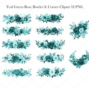Teal Green Rose PNG, Watercolor Green Flower Clipart, Rose Corner ...