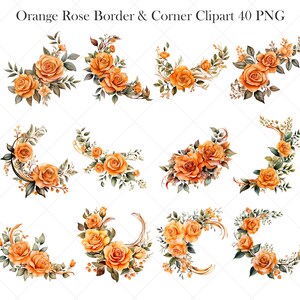 Orange Rose PNG, Watercolor Orange Rose Border Clipart, Rose Corner ...