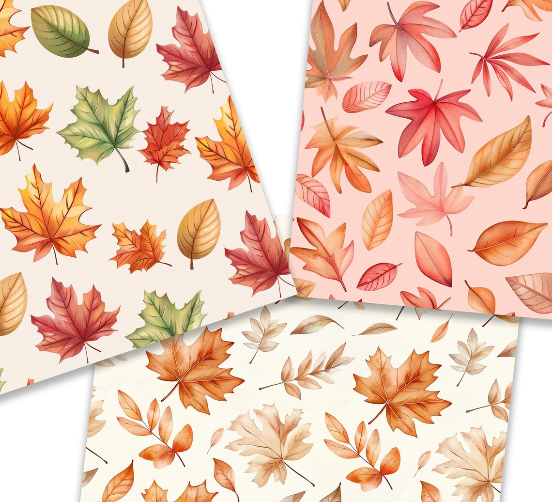 Autumn Leaves Digital Paper, Autumn Background Bundle, Scrapbook Paper ...