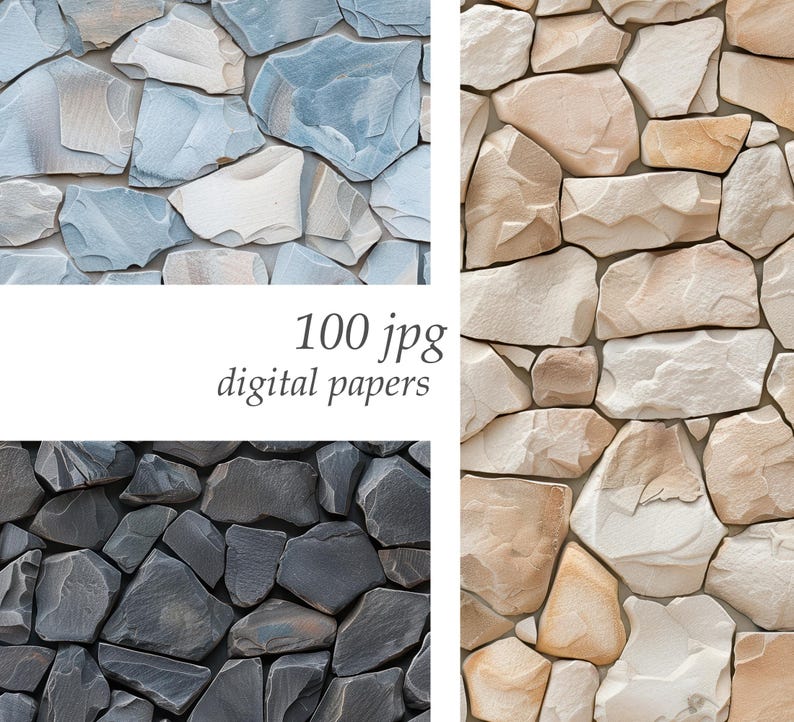 Stone Wall Digital Paper, Stone Background Bundle, Texture, Scrapbook ...