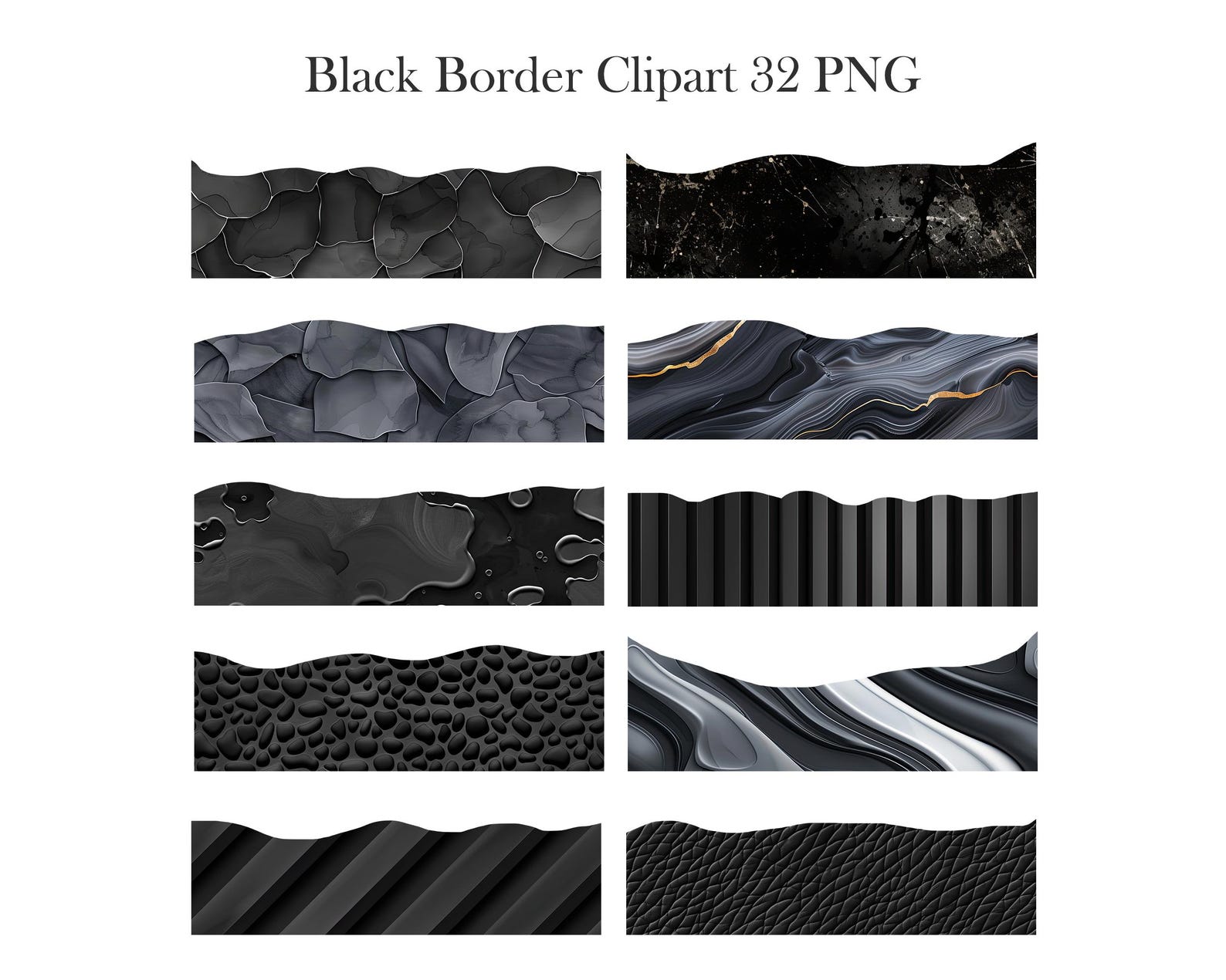 Black Border Clipart, Black Texture Borders PNG, Scrapbook, Digital ...
