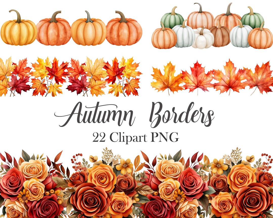 Autumn Border Clipart, Watercolor Autumn PNG, Autumn Flower, Fall ...