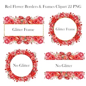 Red Flower Border Clipart, Watercolor Red Floral PNG Bundle, Flower ...