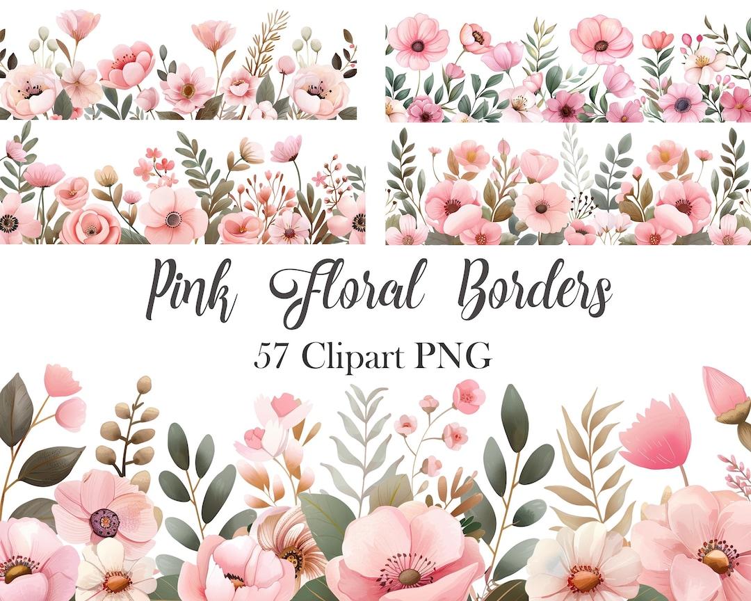 Pink Flower PNG, Watercolor Pink Floral Border Clipart, Wildflower ...