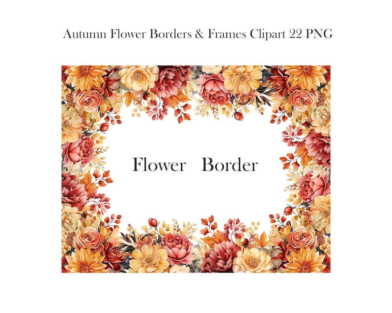 Autumn Flower Border Clipart, Watercolor Fall Flower Border PNG, Flower ...