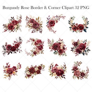 Burgundy Rose PNG, Watercolor Burgundy Rose Border Clipart, Rose Corner ...