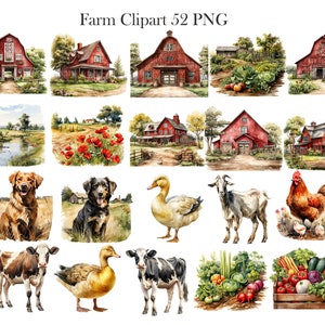 Farm Clipart, Watercolor Farm PNG, Farm Sublimation, Barn, Digital ...