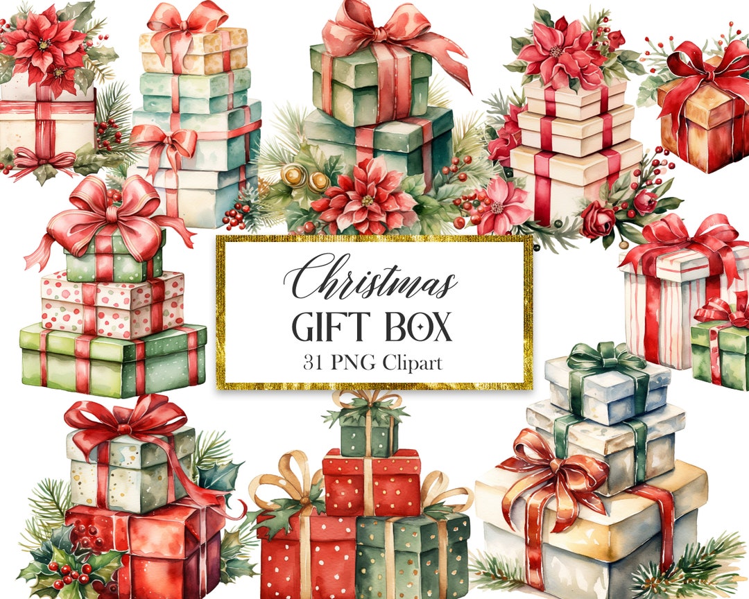 Christmas Gift Box PNG Clipart, Watercolor Christmas Decoration Clip ...
