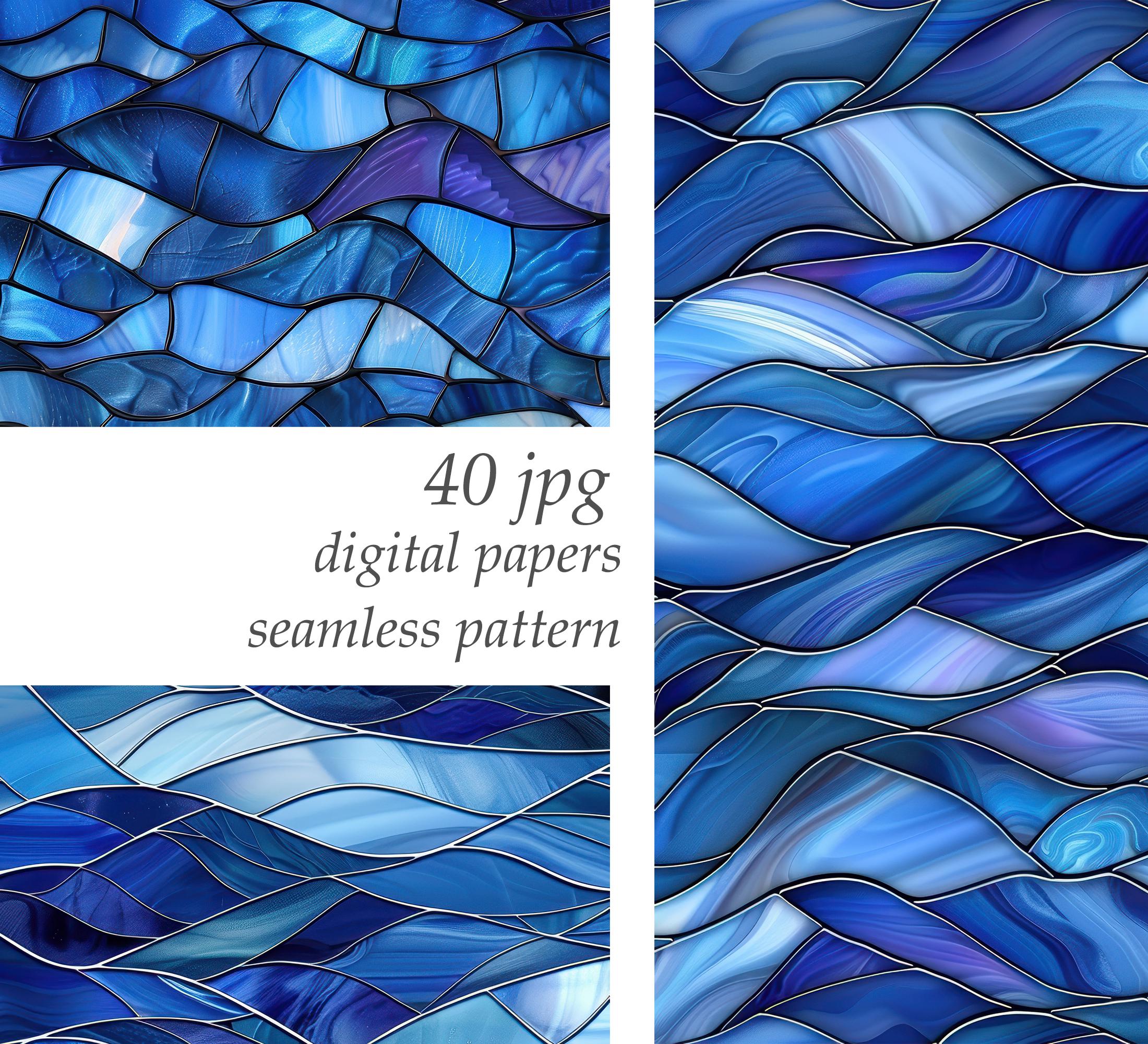 Ocean Waves Stained Glass Digital Paper, Blue Background, Texture - Etsy