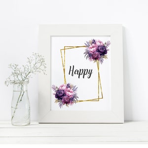 Purple Flower Frame PNG, Watercolor Purple Floral Gold Frame Clipart ...