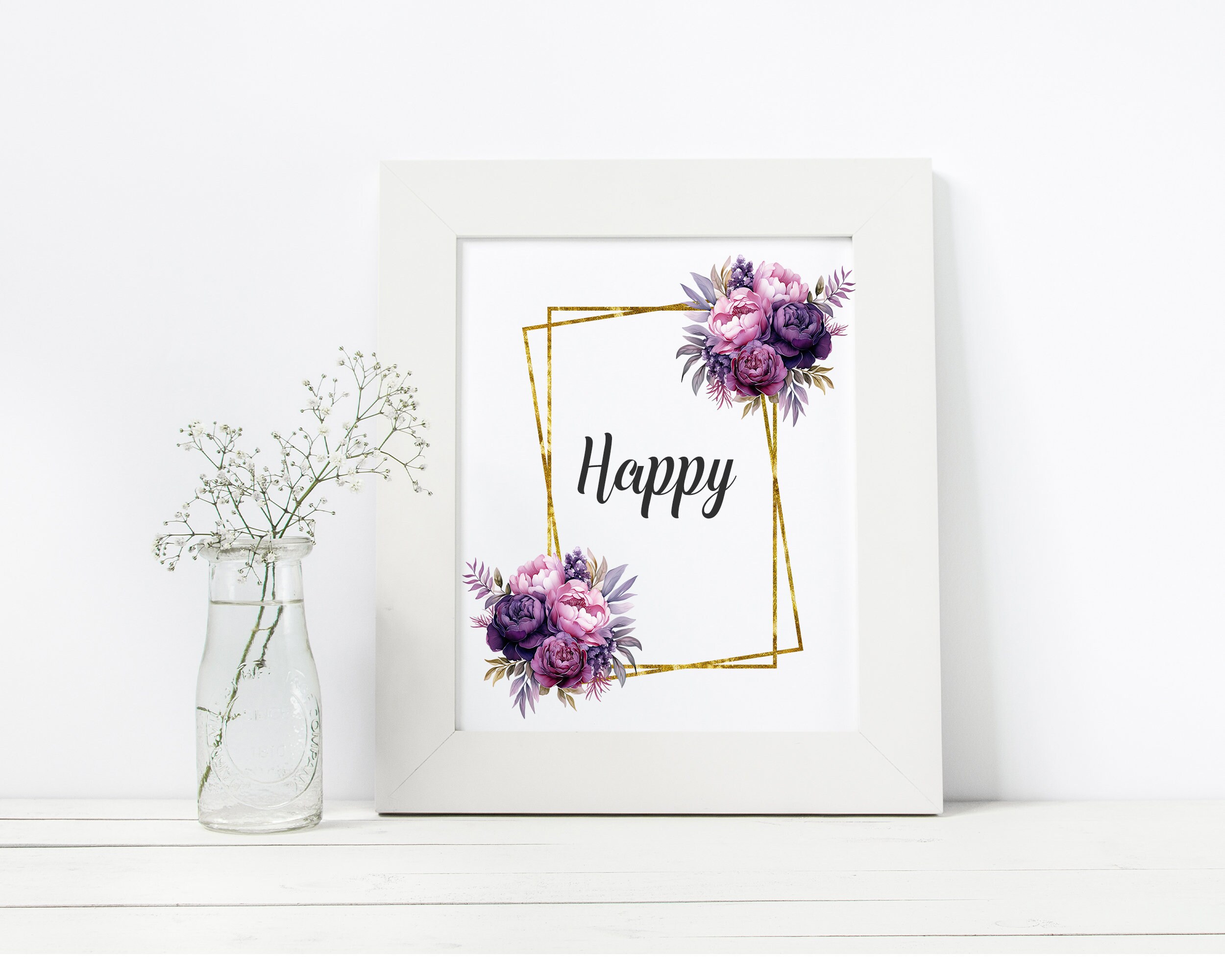 Purple Flower Frame PNG, Watercolor Purple Floral Gold Frame Clipart ...