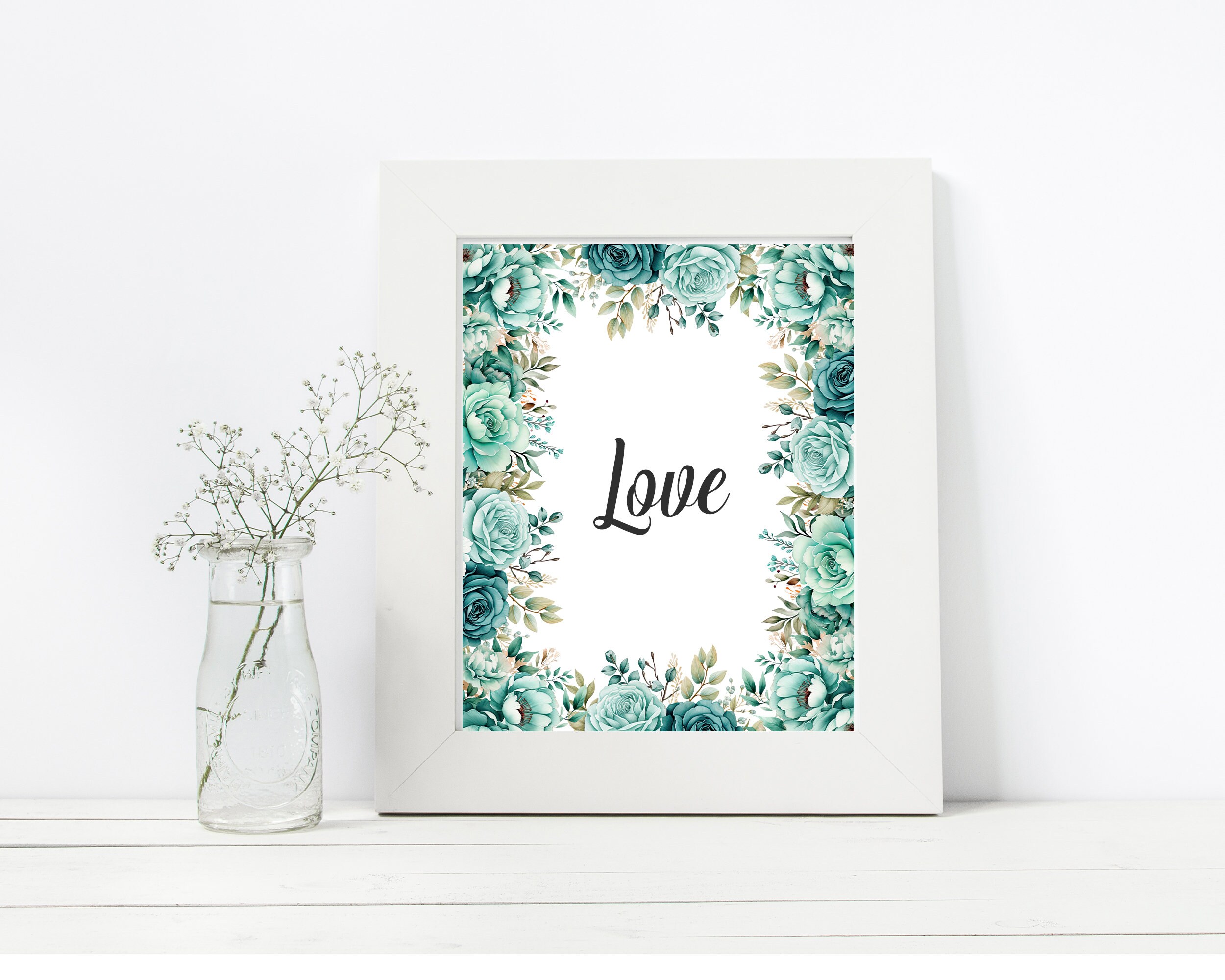 Teal Green Flower Border Clipart, Watercolor Green Floral PNG, Flower ...