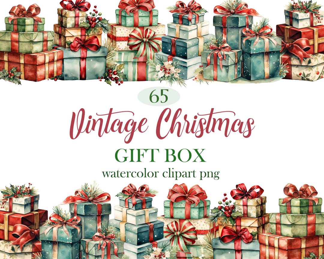 Christmas Gift Box PNG, Watercolor Christmas Border Clipart, Digital ...