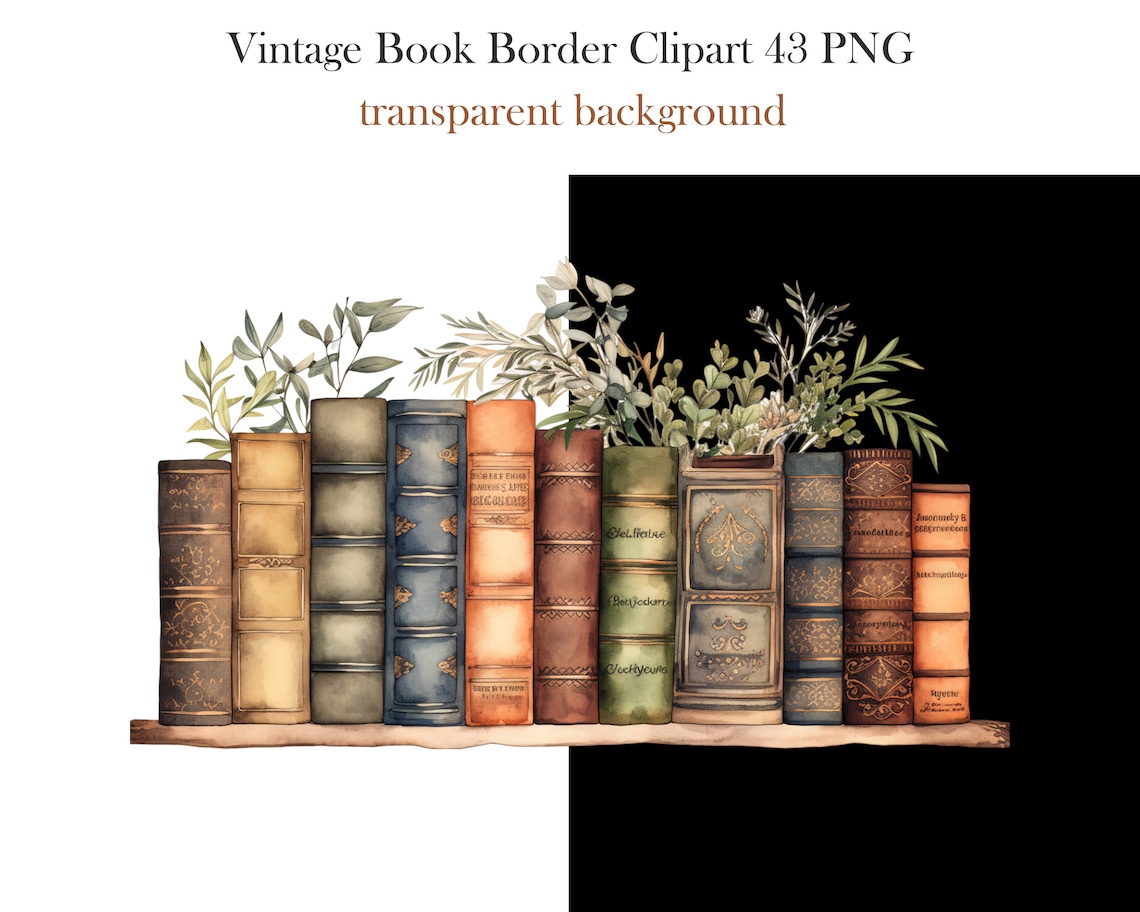 Book Clipart, Vintage Book Border PNG, Digital Download - Etsy