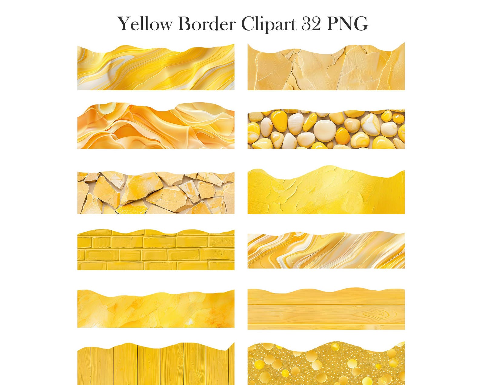 Yellow Border Clipart, Yellow Texture Borders PNG, Scrapbook, Digital ...