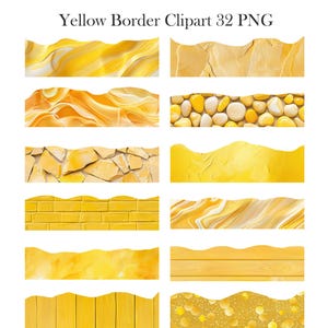 Yellow Border Clipart, Yellow Texture Borders PNG, Scrapbook, Digital ...