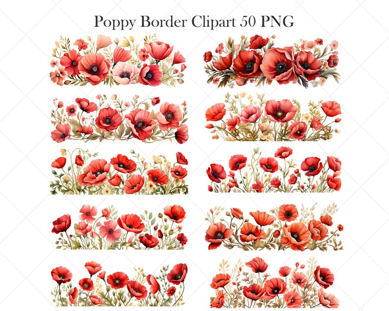 Poppy PNG, Watercolor Poppy Border Clipart, Flower Borders, Digital ...