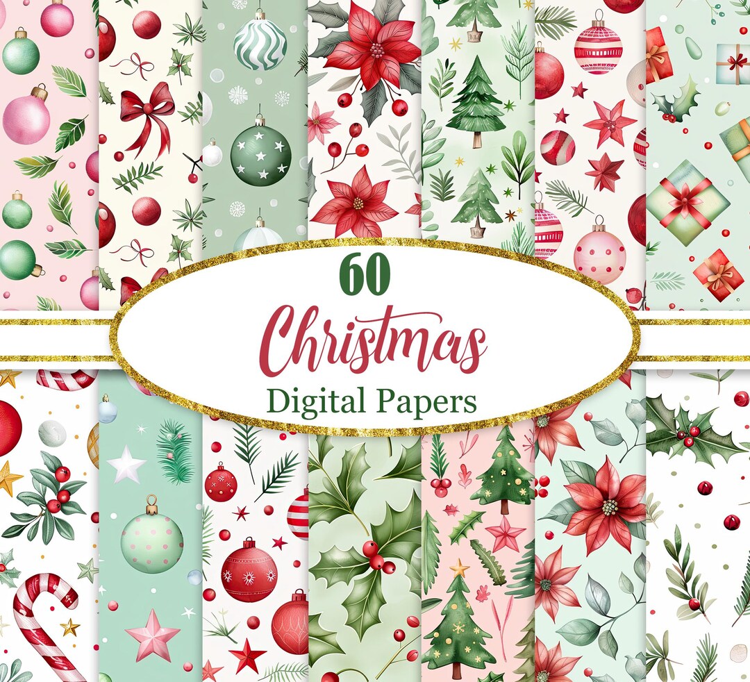 Christmas Digital Paper, Christmas Background Bundle, Scrapbook Paper ...