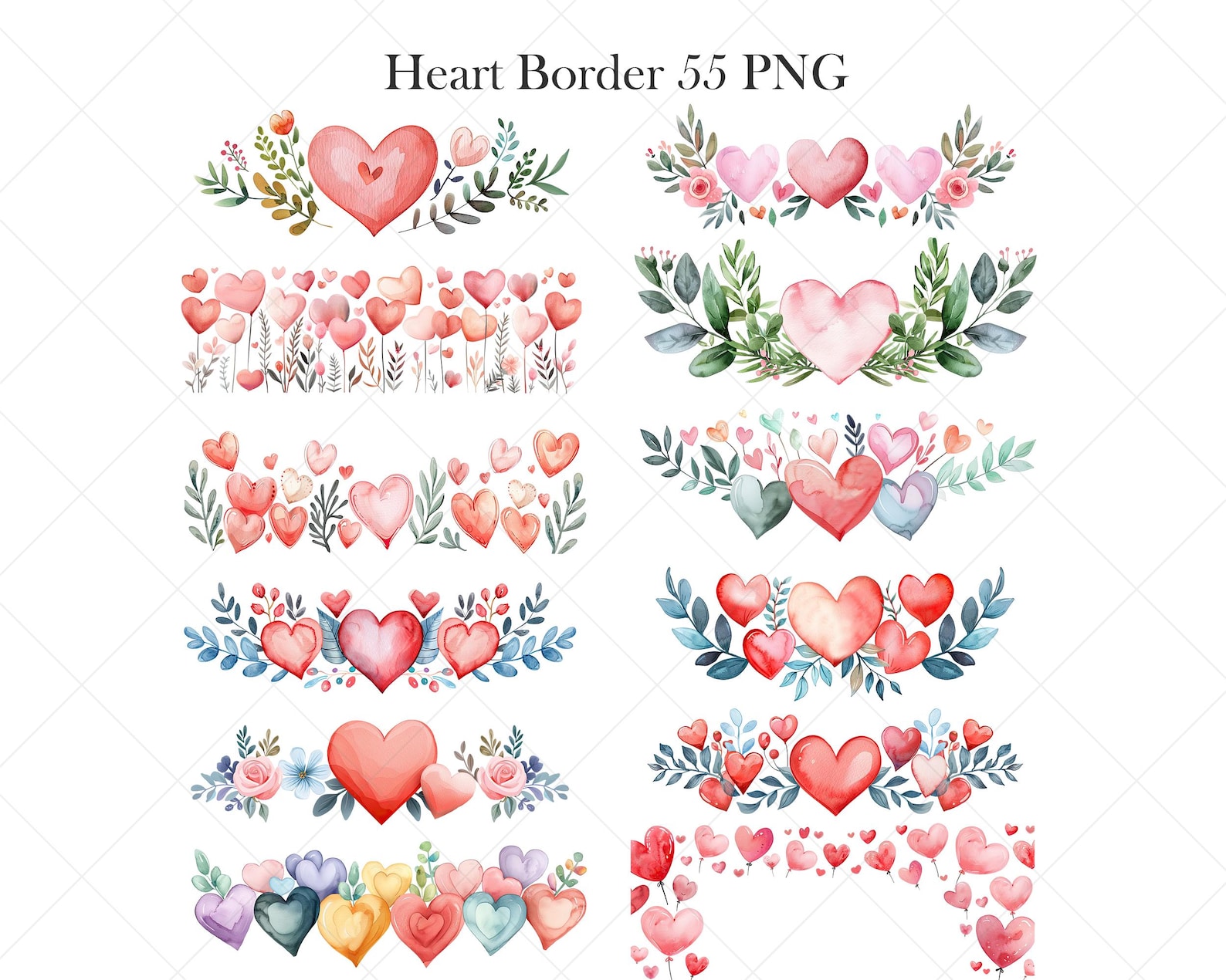 Heart Border Clipart, Valentine Borders, Watercolor Heart PNG, Digital ...