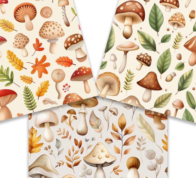 Mushroom Digital Paper, Mushroom Background Bundle, Scrapbook Paper ...