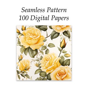 Yellow Flower Digital Paper, Flower Seamless Pattern, Watercolor Floral ...