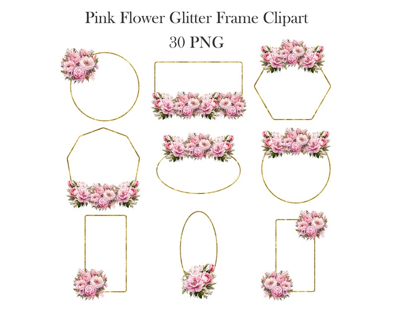 Pink Flower Frame PNG, Watercolor Pink Floral Gold Frame Clipart ...