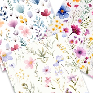 Flower Digital Paper Bundle, Watercolor Floral Background, Scrapbook ...