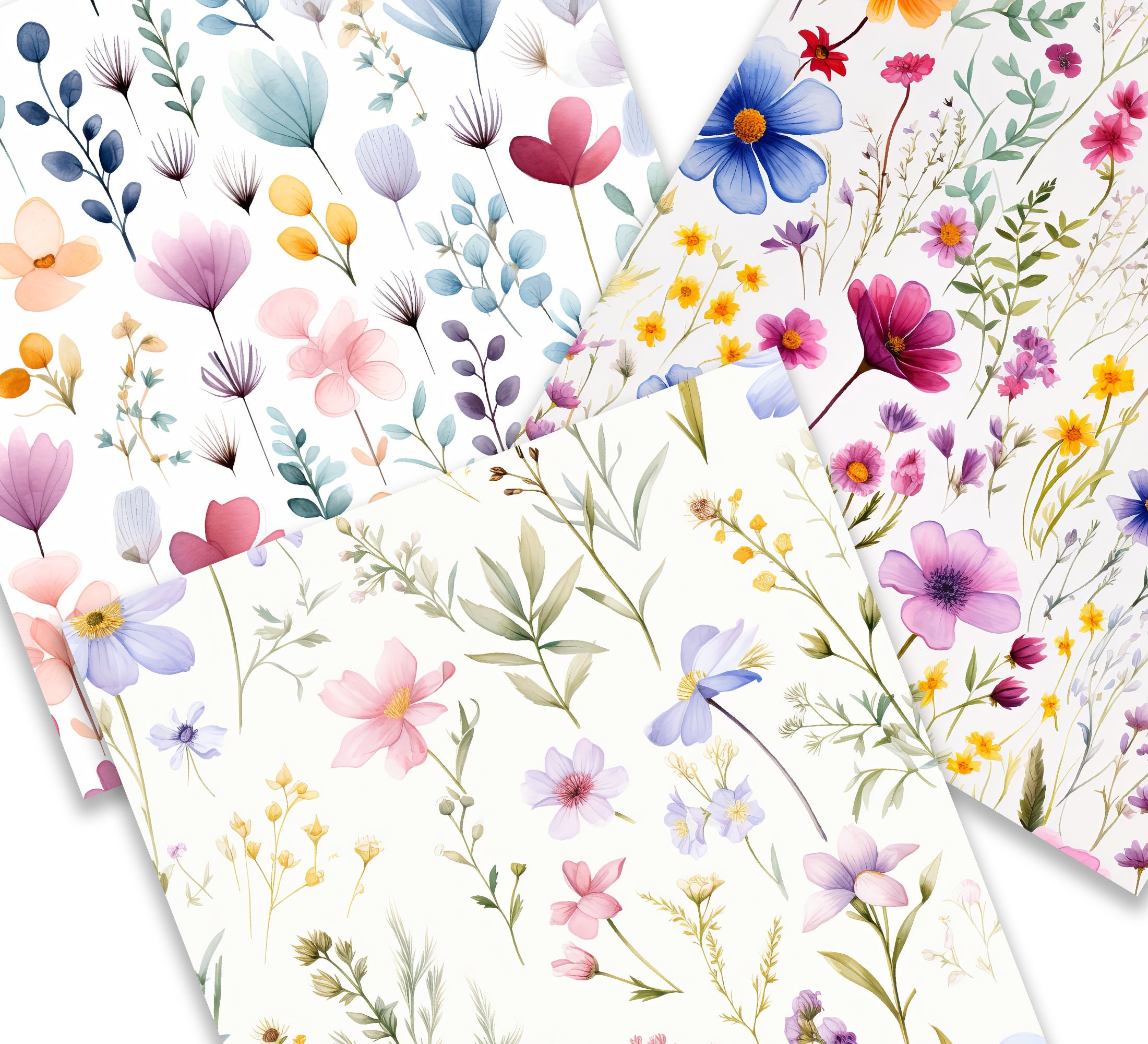 Flower Digital Paper Bundle, Watercolor Floral Background, Scrapbook ...