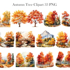 Autumn Tree PNG, Watercolor Autumn Tree Clipart Bundle, Fall Tree ...