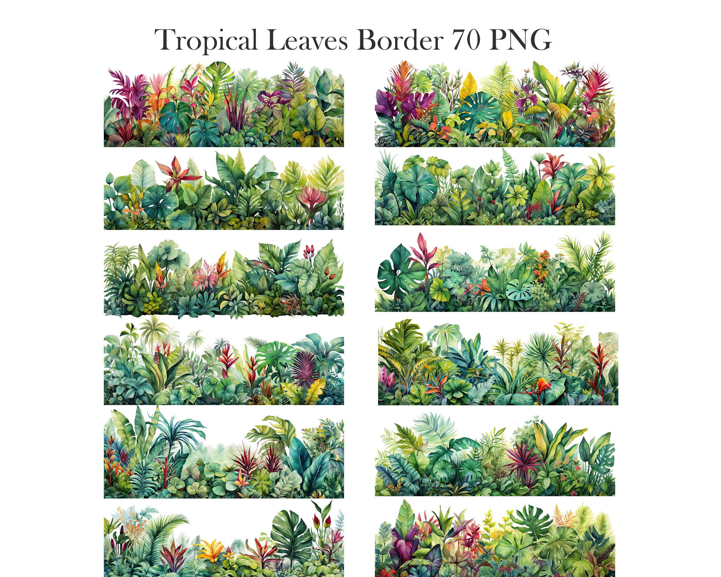 Tropical Leaves Border Clipart, Watercolor Tropical Leaf PNG, Greenery ...
