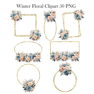 Winter Flower PNG, Watercolor Blue Flower Clipart Bundle, Flower Border ...