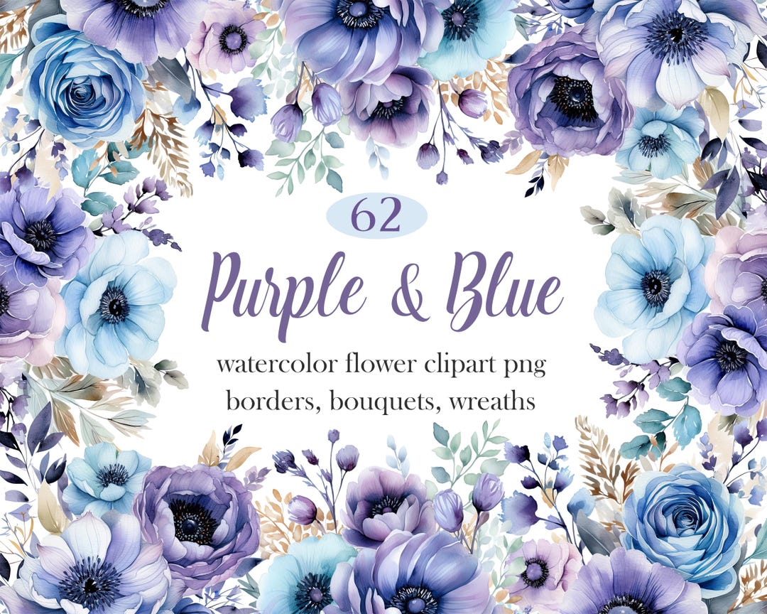 Purple Blue Flower PNG, Watercolor Blue Purple Flower Clipart, Floral ...