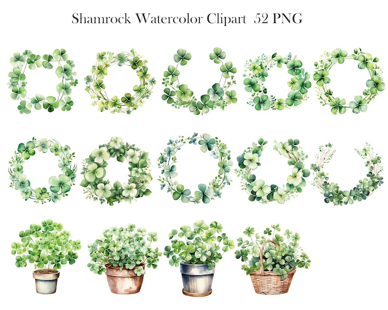 Shamrock Clipart, Clover PNG Bundle, St Patricks Day PNG, Shamrock ...