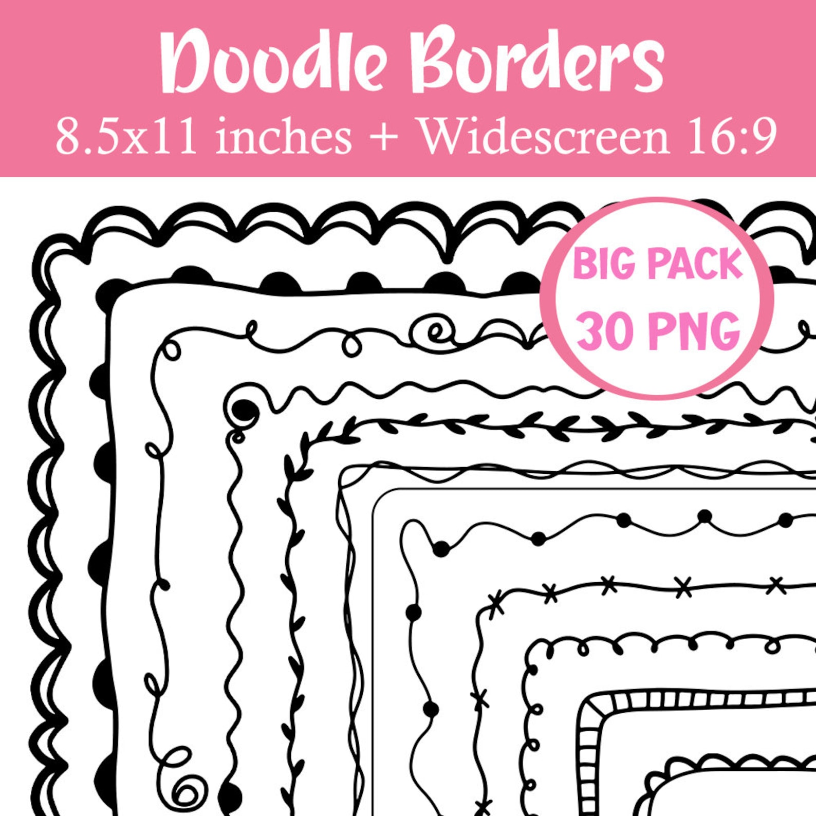 Doodle Border Clipart, Doodle Line Frame PNG, SLIDE Border Clipart ...