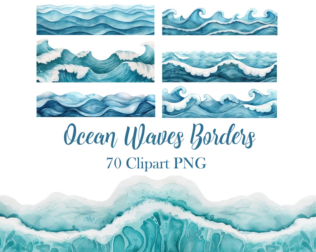 Ocean Waves Border Clipart, Watercolor Wave PNG Bundle, Waves ...